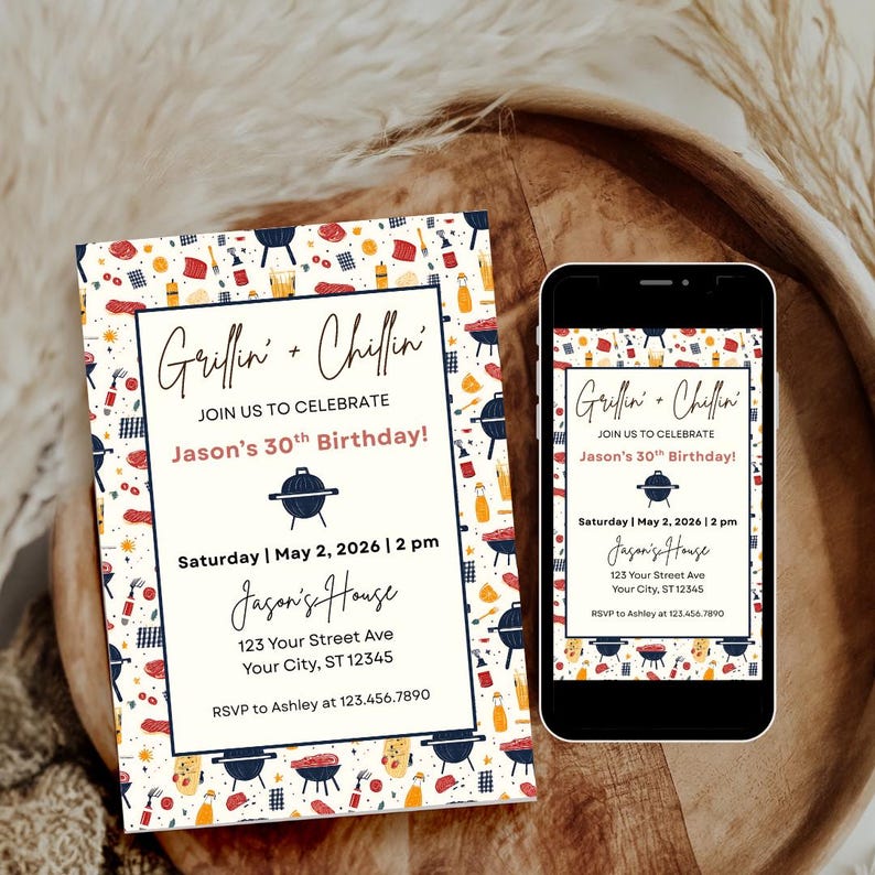 BBQ Invitation Template, Backyard Cookout Birthday Party Invite, Grill ...