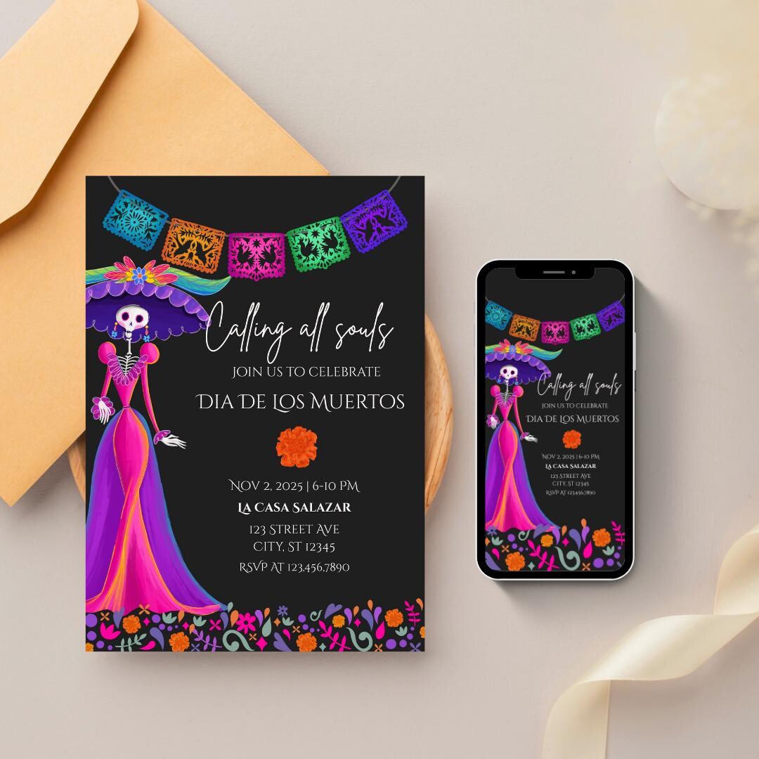 Editable Dia De Los Muertos Invitation Template Day of the Dead Party ...