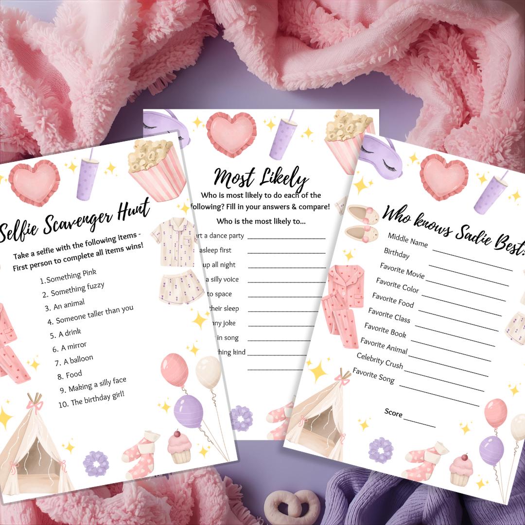 Printable Slumber Party Games, Tween Teen Sleepover Game Bundle, Pajama ...