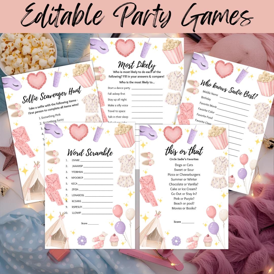 Slumber Party Games Bundle Girl Sleepover Party Activities Printable ...