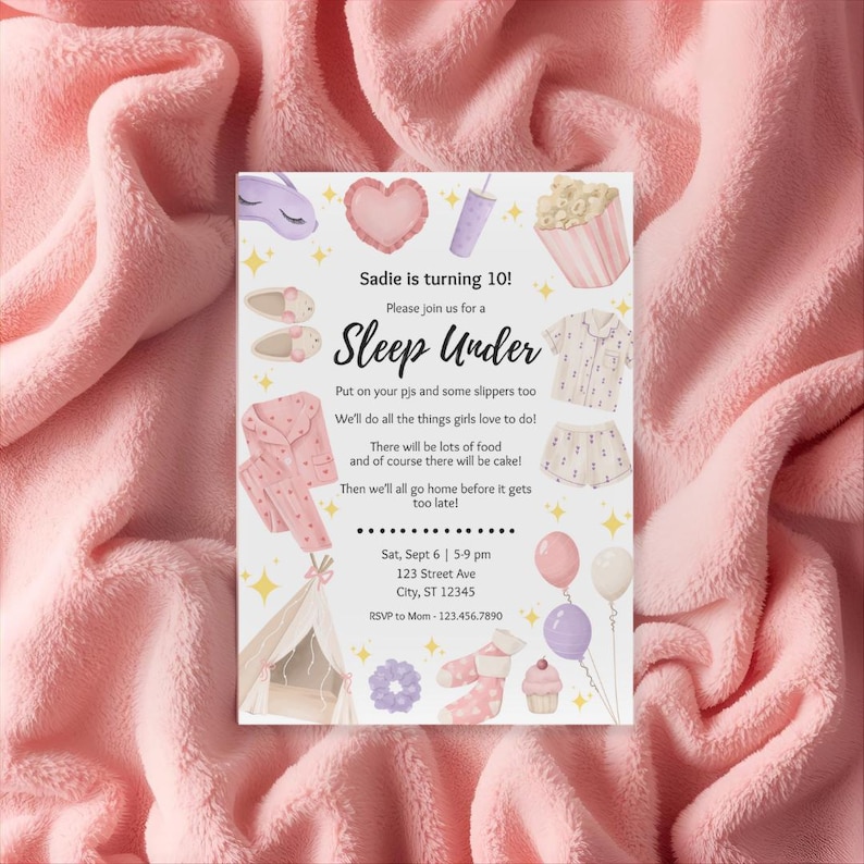 Editable Sleep Under Invitation Template Girls Spa Slumber Party ...