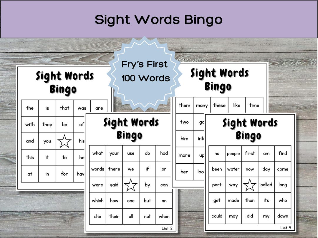 Sight Words Bingo-fry's First 100 Words-printable Worksheets - Etsy