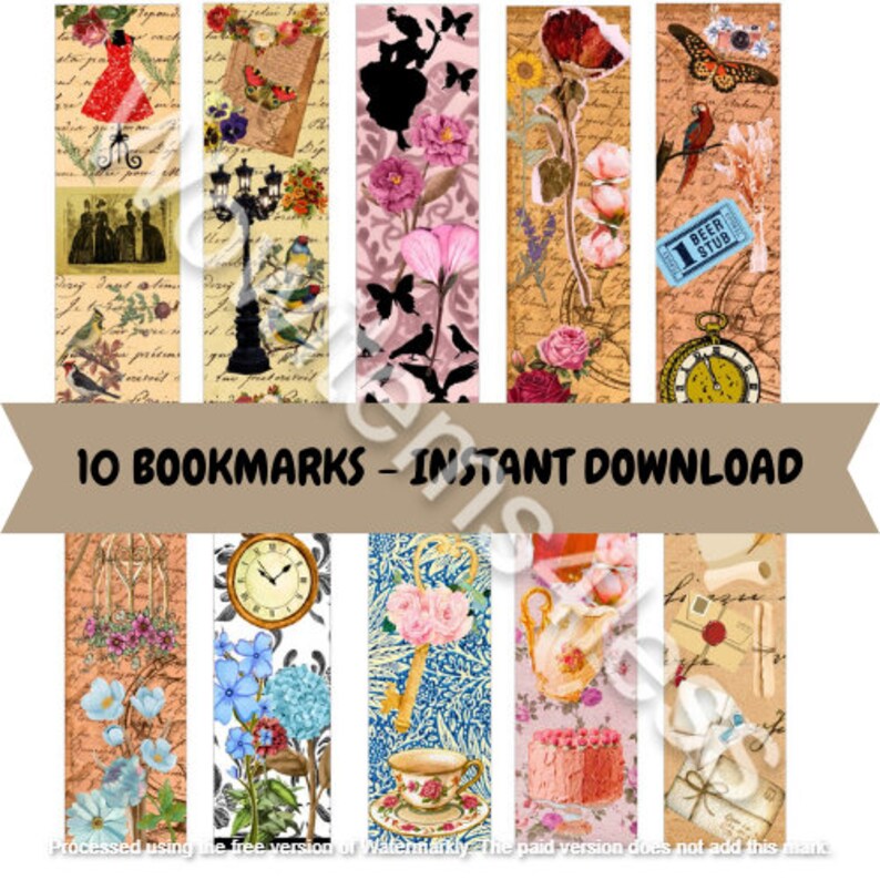 Vintage Inspired Bookmarks: Mixed Media Ephemera Digital Tags (PDF) - Etsy
