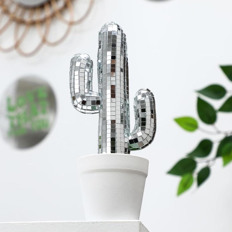 Disco Ball Cactus Decor – Glitter Cactus Party Decoration, Mexican ...