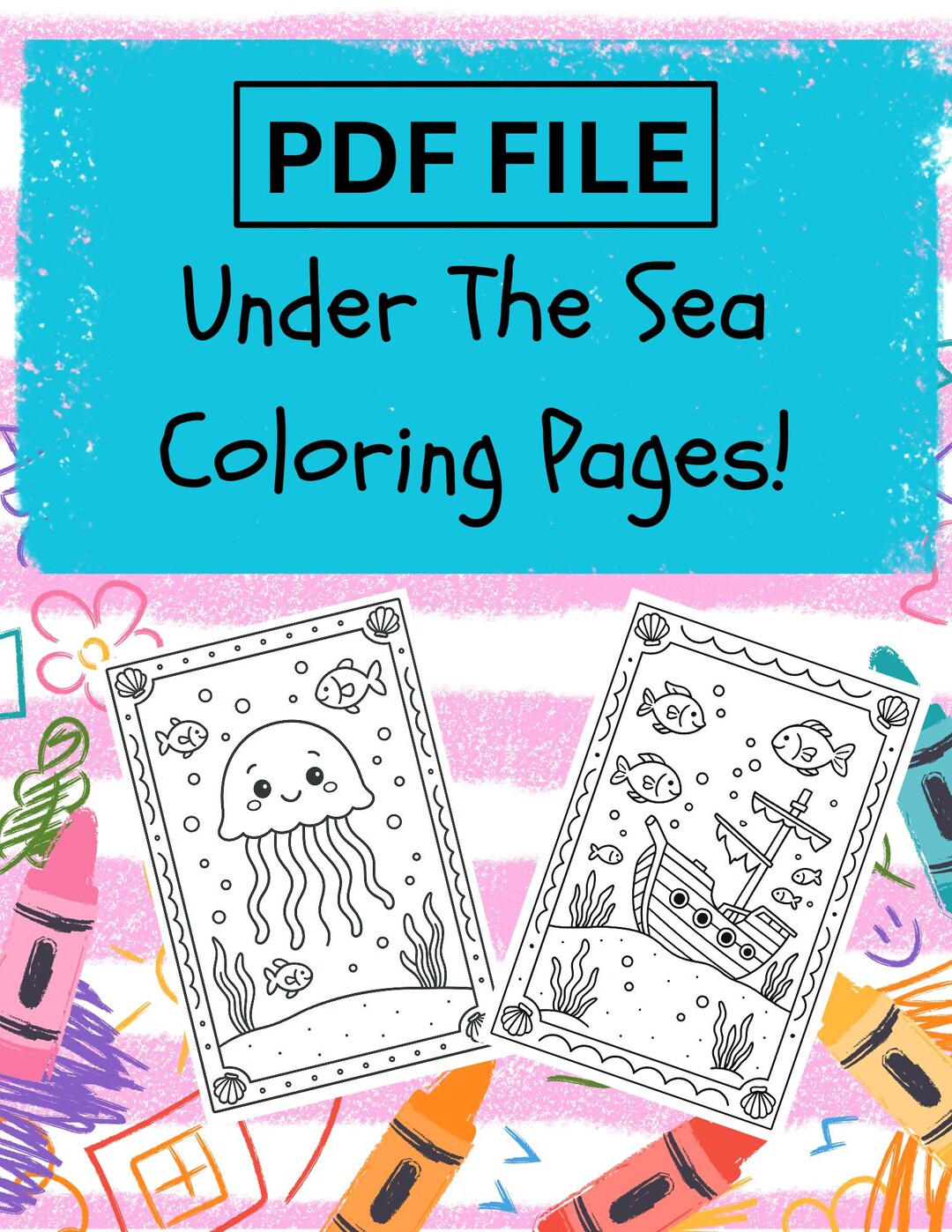 Sea Creatures Coloring Book: Whimsical Ocean Animals, Mermaids (digital ...