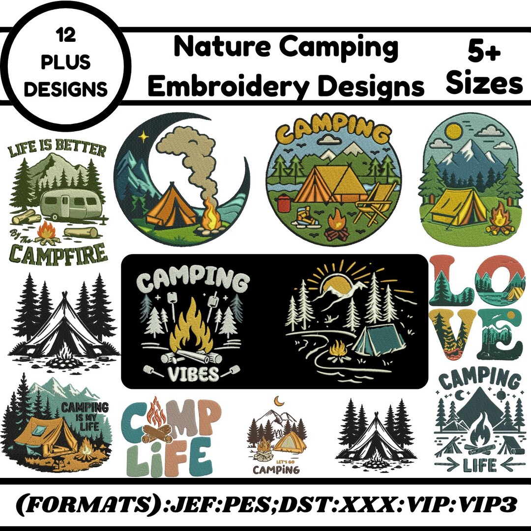 Camping Life Machine Embroidery Design Happy Camping Custom Embroidery ...