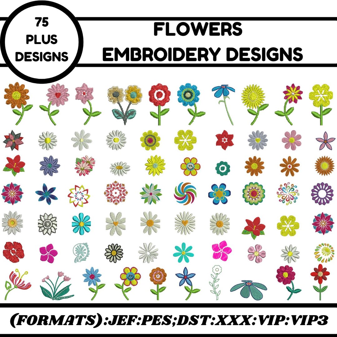 Wildflower Embroidery Design Bundle: Meadow Flowers, Botanical DST ...