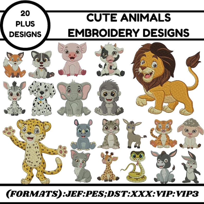 Cute Animal Hand Embroidery Designs Bundle Baby Animals Embroidery ...