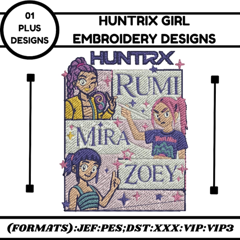 Huntrix Anime Girls Machine Embroidery Designs Bundle Demon Hunters ...