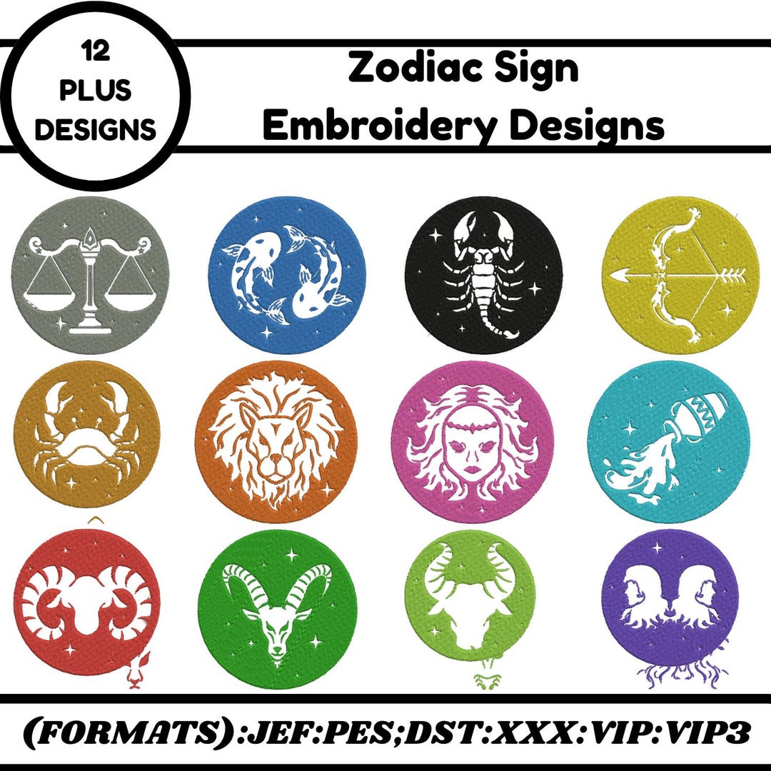 Zodiac Constellation Embroidery Design Star Sign Embroidery Zodiac ...