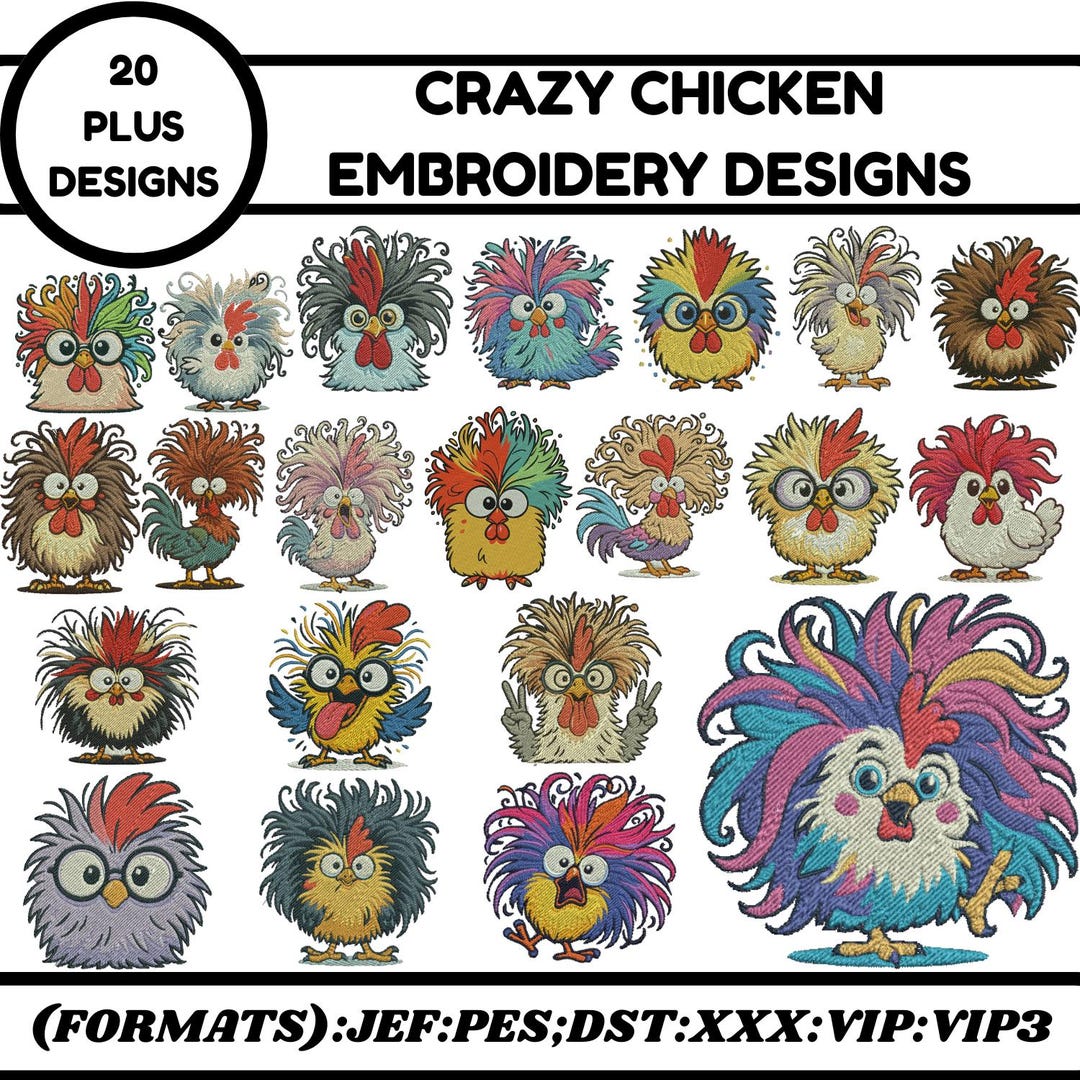 Crazy Chicken Machine Embroidery Designs Bundle Funny Chicken Designs ...
