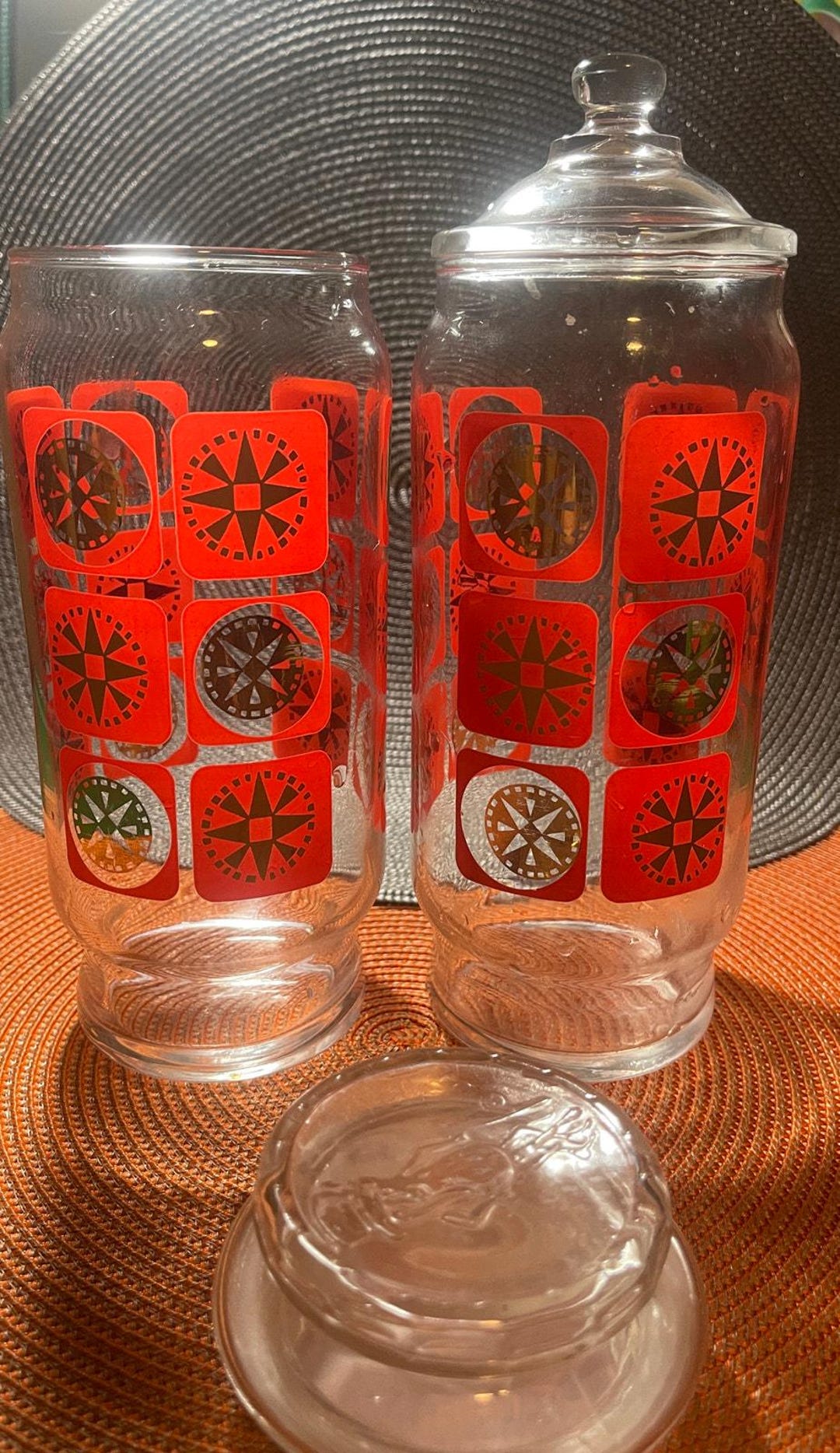MCM Atomic Starburst Red & Gold Apothecary Jars - Etsy