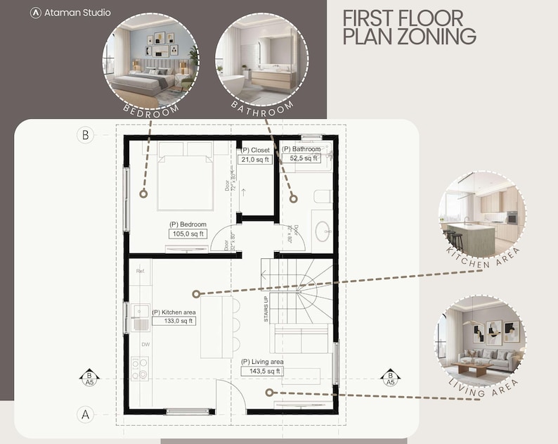 20x26 Cabin Plan – 640 Sq Ft Small House With Loft | 1 Bed Blueprint - Etsy