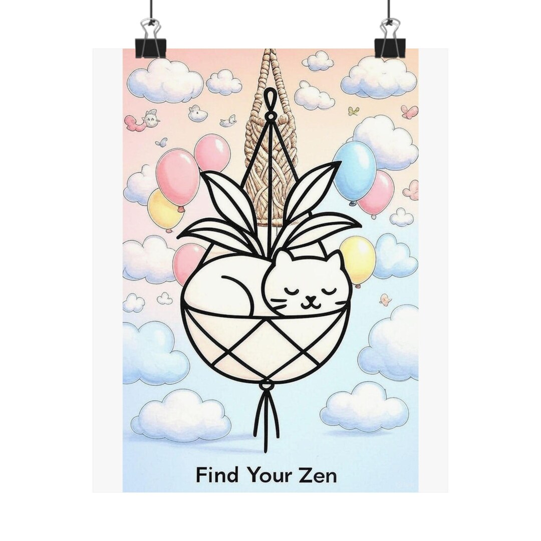 Zen Cat Poster, Find Your Zen Art Print, Relaxation Decor, Cute Wall ...