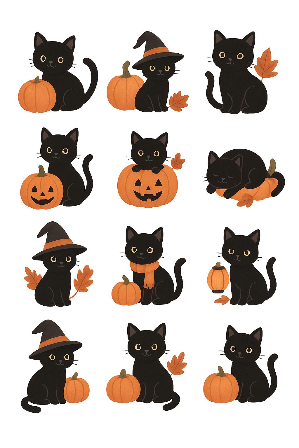 Halloween Cat Clipart Bundle – Pumpkin Patch Kittens – 12 PNG ...
