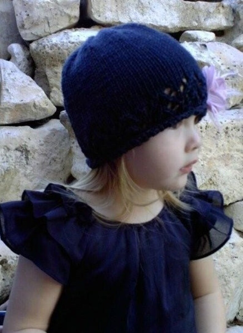 KNITTING PATTERN Girls Knit Hat,black,knit Lace Hat, Eyelets, Beanie ...