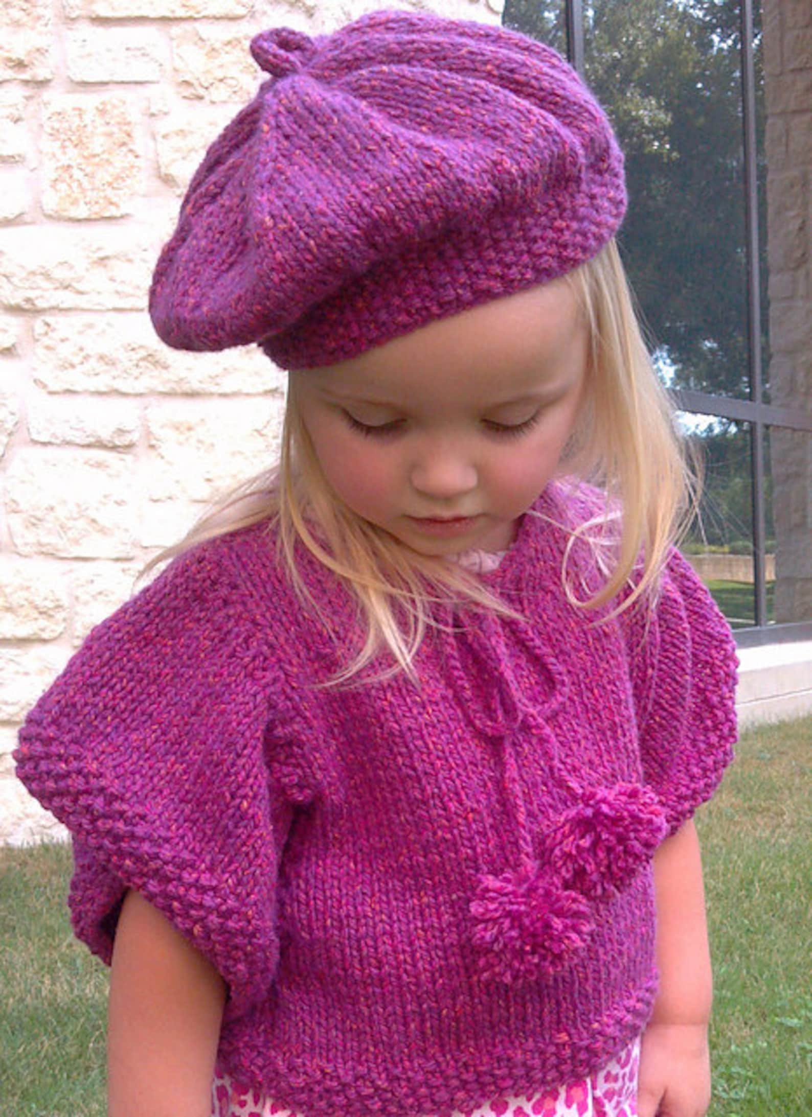 KNITTING PATTERN Girls Poncho, Knitting Pattern Girls Beret,toddler ...