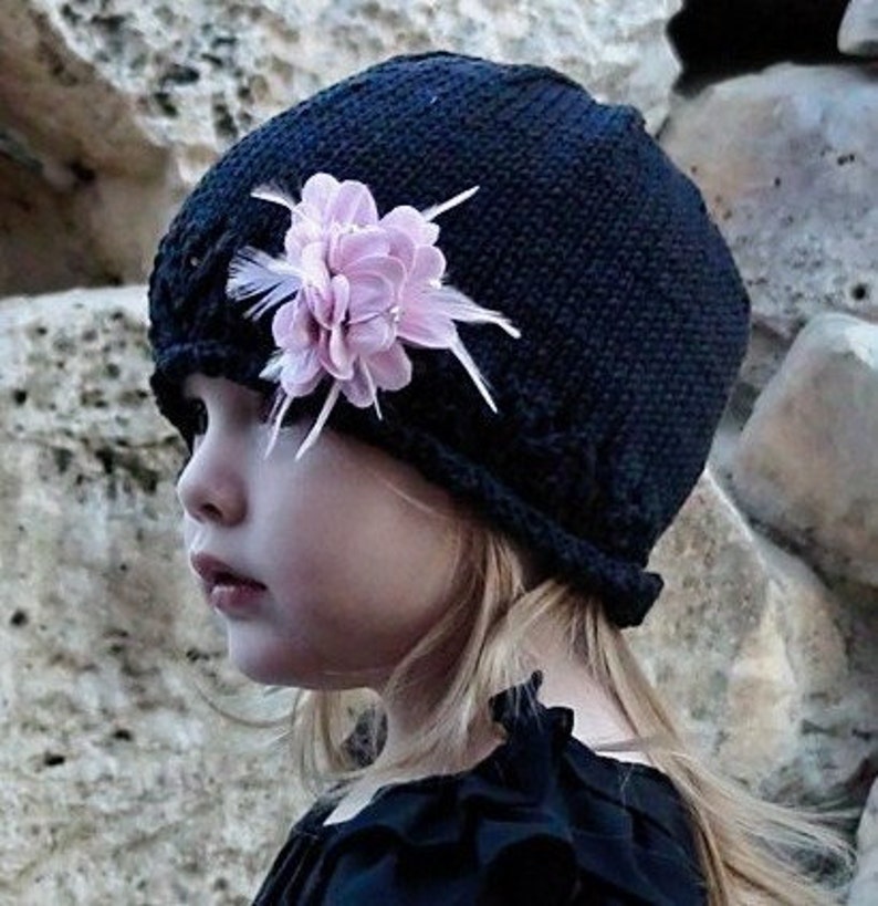 KNITTING PATTERN Girls Knit Hat,black,knit Lace Hat, Eyelets, Beanie ...