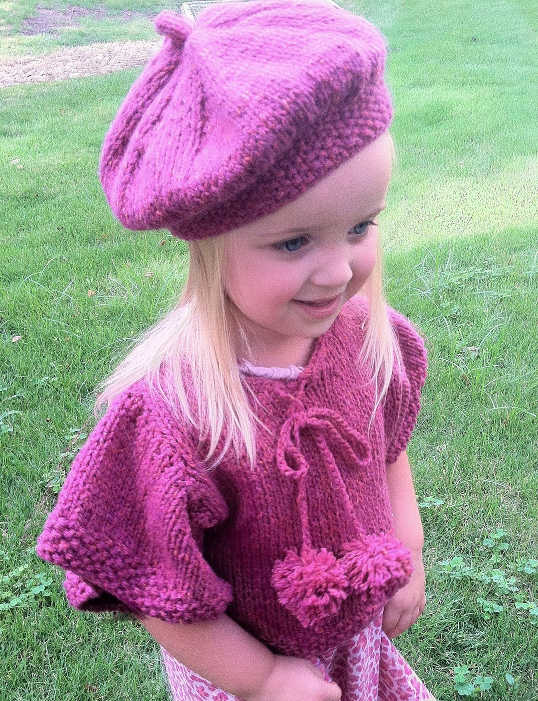 Knitting Pattern Girls Knit Poncho,knit Capelet,beret,pattern,toddler ...