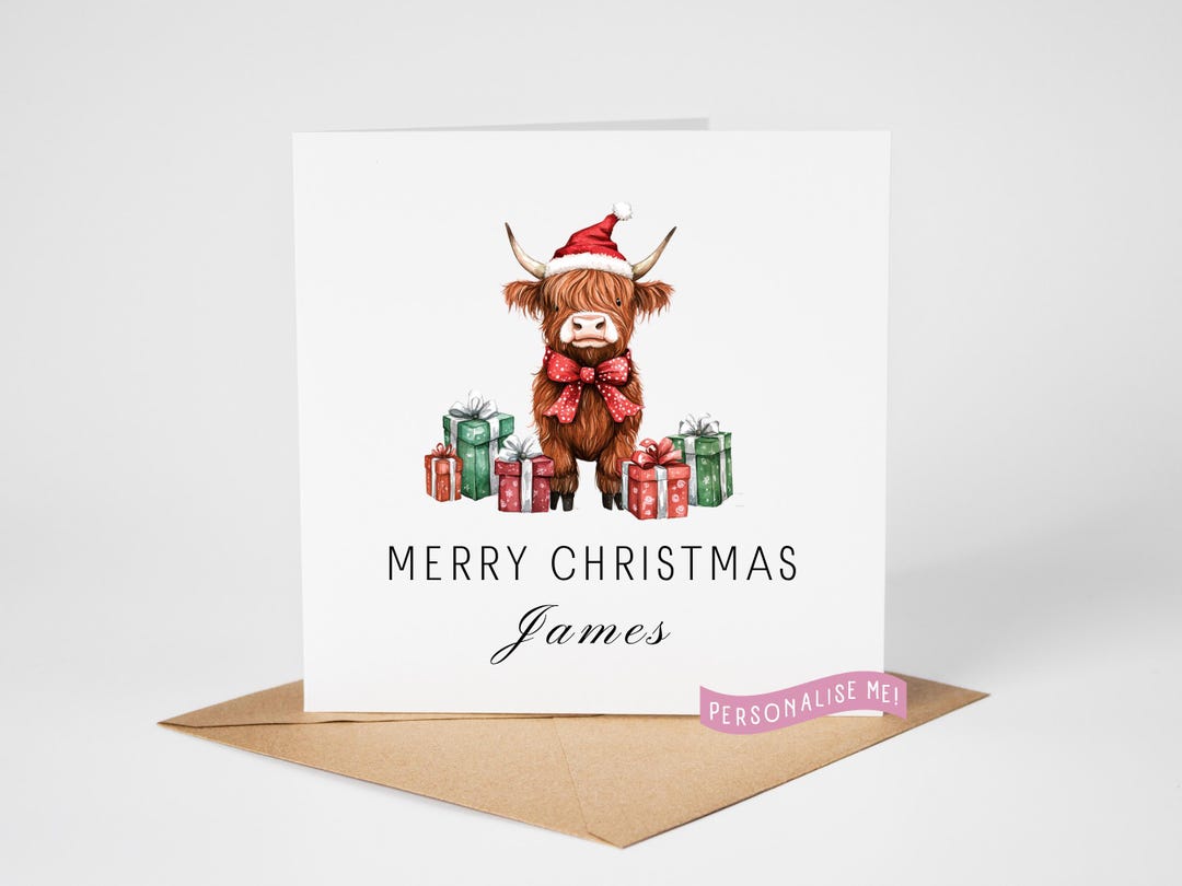 Personalised Highland Cow Christmas Card - Etsy