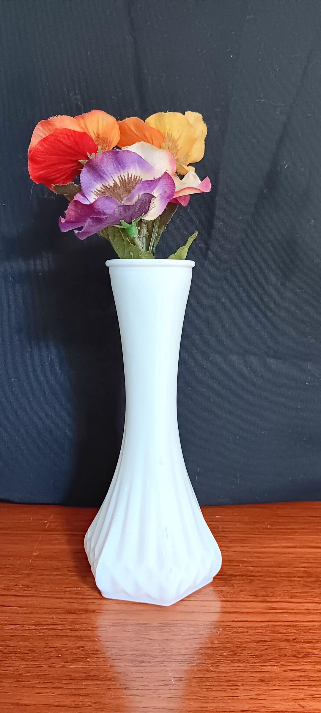Hoosier Glass 4063-C Milk Glass Bud Vase, Hexagonal Base With Diamond ...
