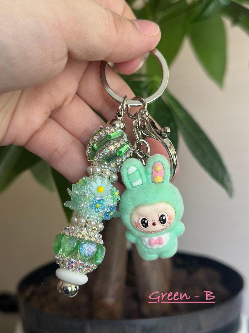 Kawaii Beaded Keychain With Bunny Charm: Bag Charm | Key Ring Accessory ...