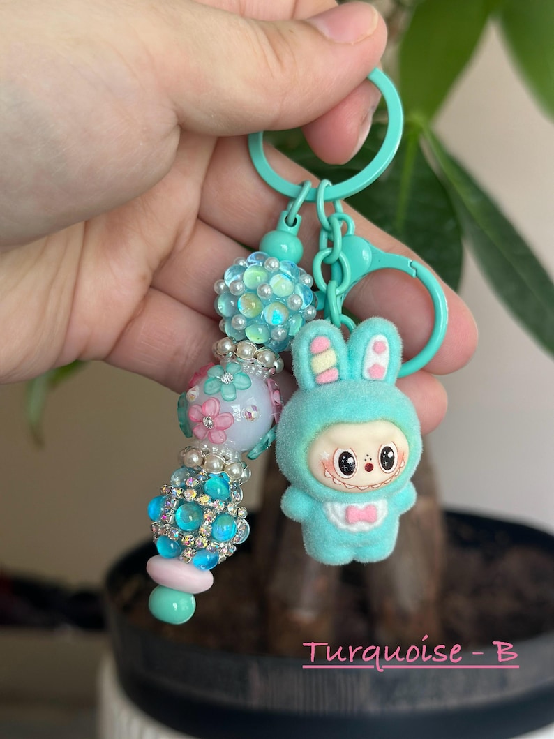 Kawaii Beaded Keychain With Bunny Charm: Bag Charm | Key Ring Accessory ...