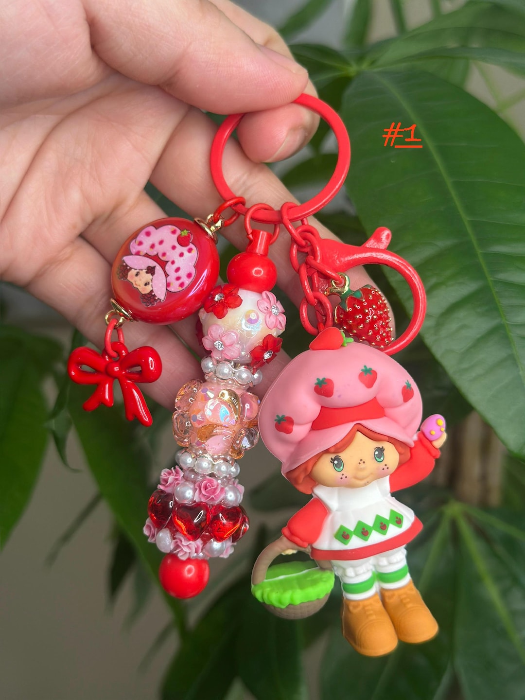 Strawberry Girl Keychain – Red Beaded Charm, Kawaii Berry Bag Accessory ...