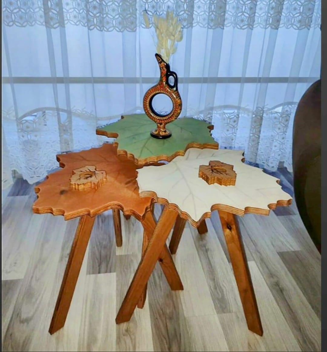 Handmade Leaf Shape Wooden Side Table: Rustic Nature-inspired Accent ...