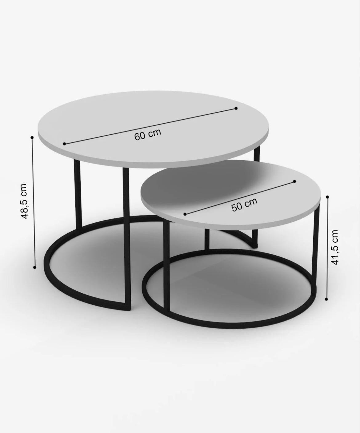 Modern Nesting Coffee Table Set: Round Wood Top, Black Metal Frame - Etsy
