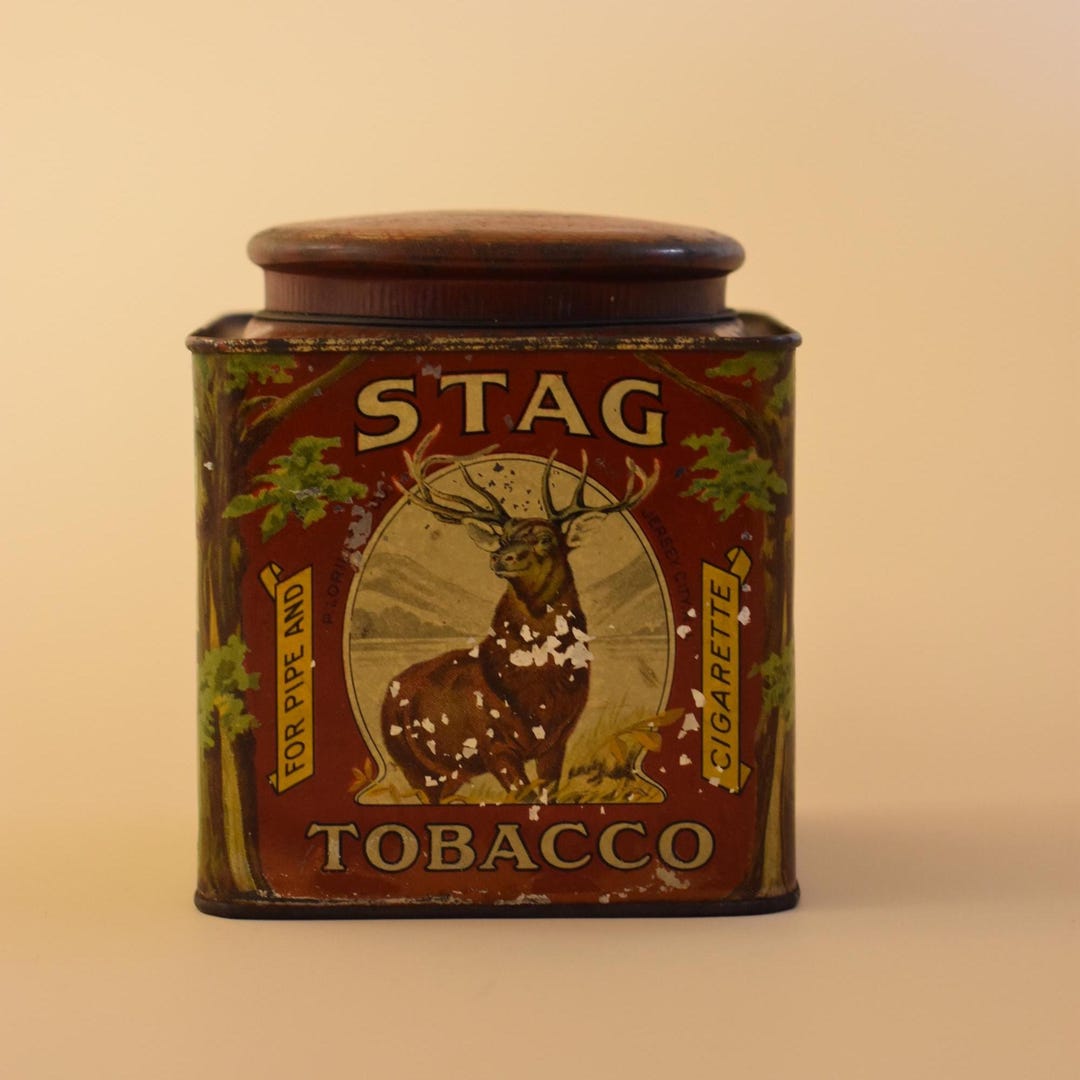 Antique Stag Tobacco Tin With Hunting Scene | Vintage English Tobacco ...