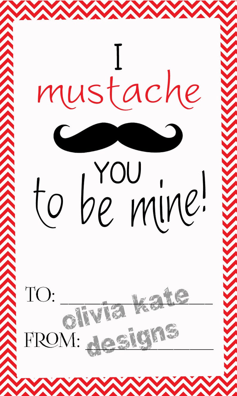 INSTANT DOWNLOAD Mustache and Chevron Valentine's Day Cards - School ...