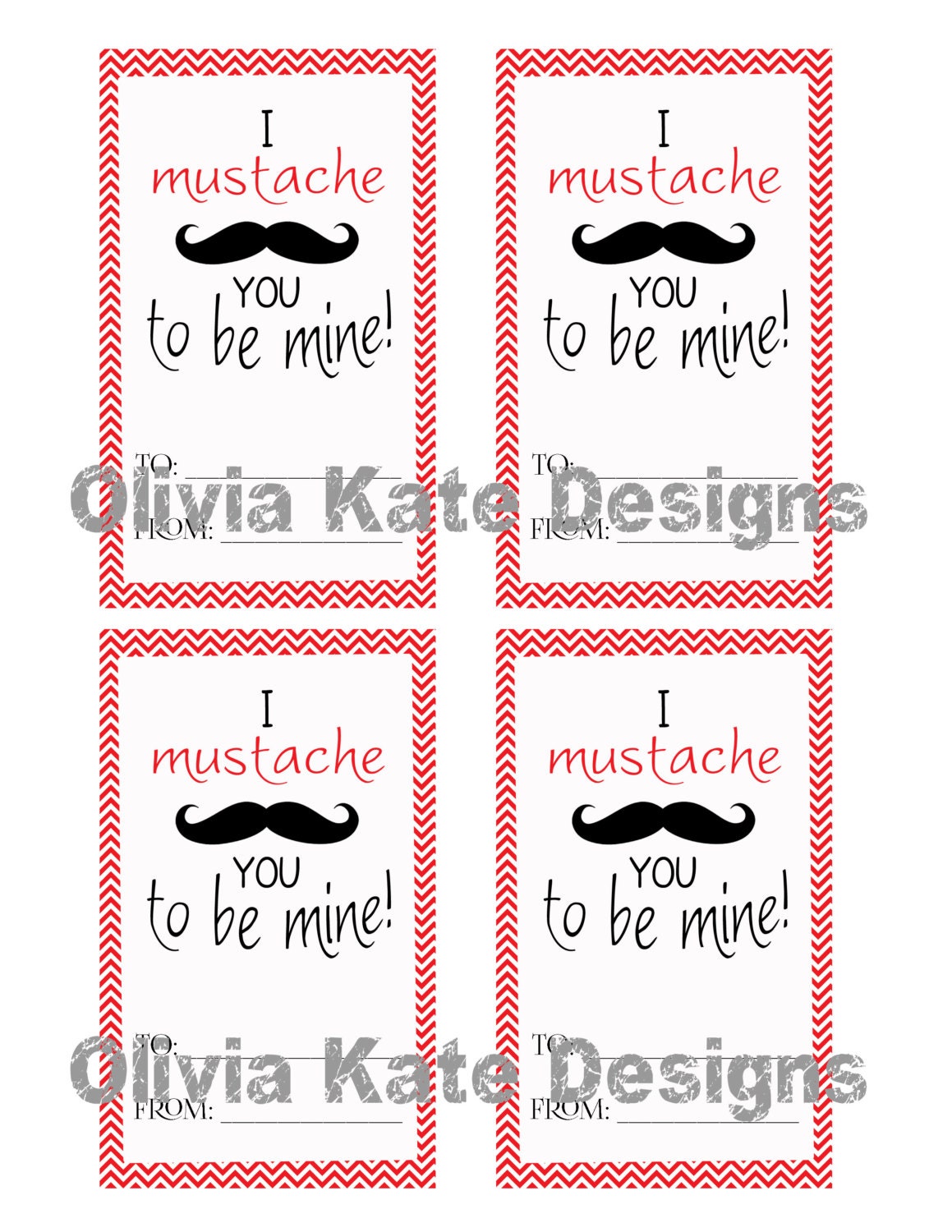 INSTANT DOWNLOAD Mustache and Chevron Valentine's Day Cards - School ...