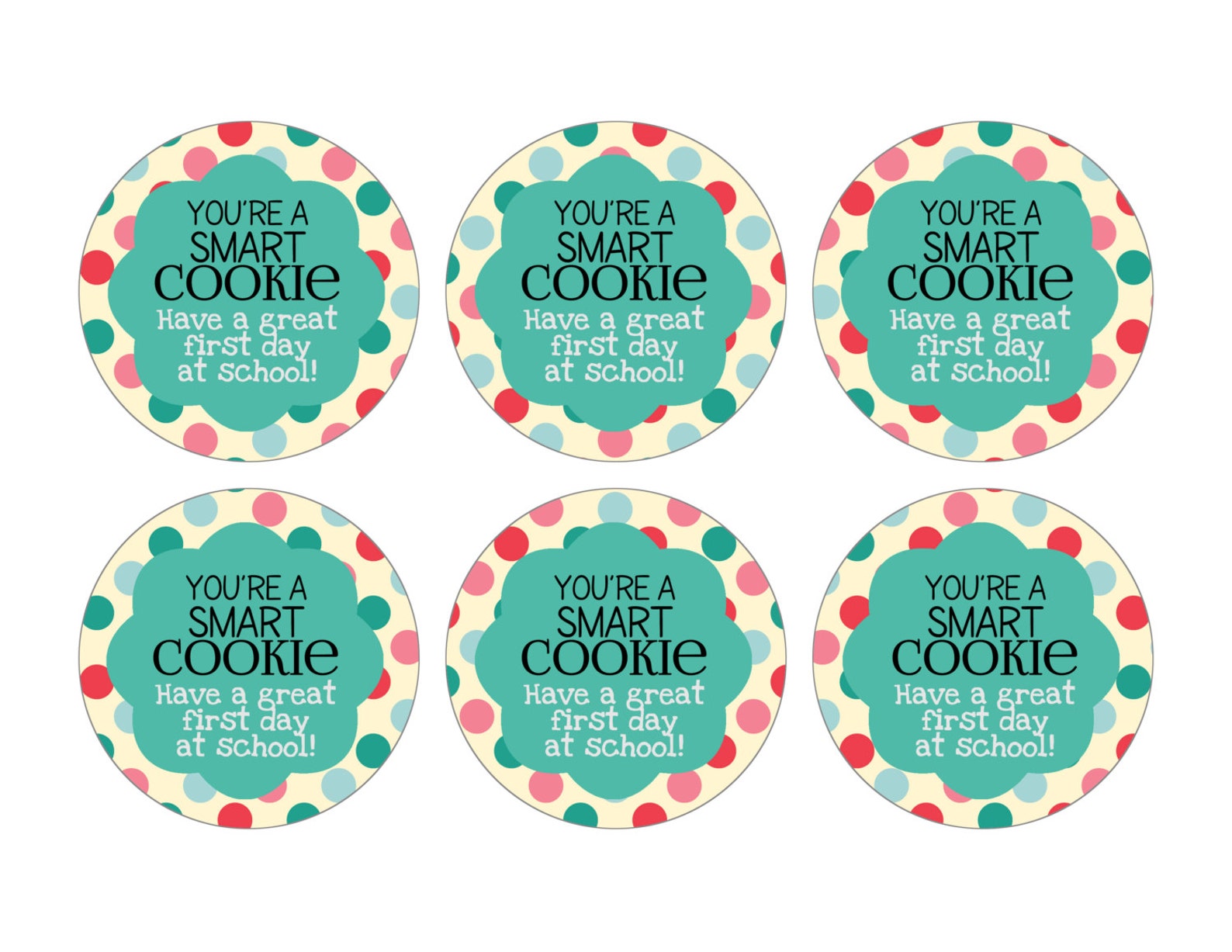 INSTANT DOWNLOAD: Student Back to School - Smart Cookie Circle Tag ...
