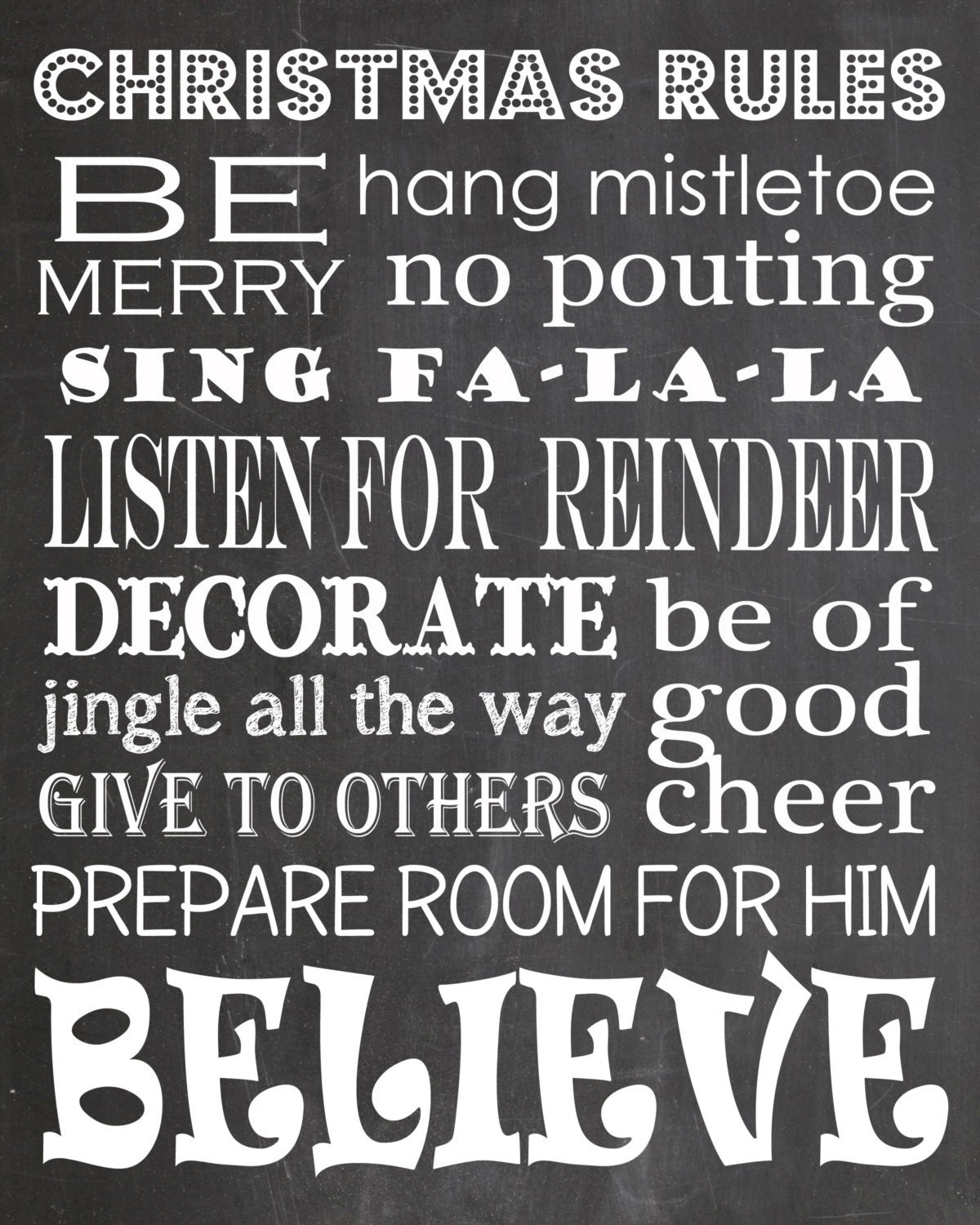 CHRISTMAS RULES Printable Instant Download - Chalkboard - 8x10 ...