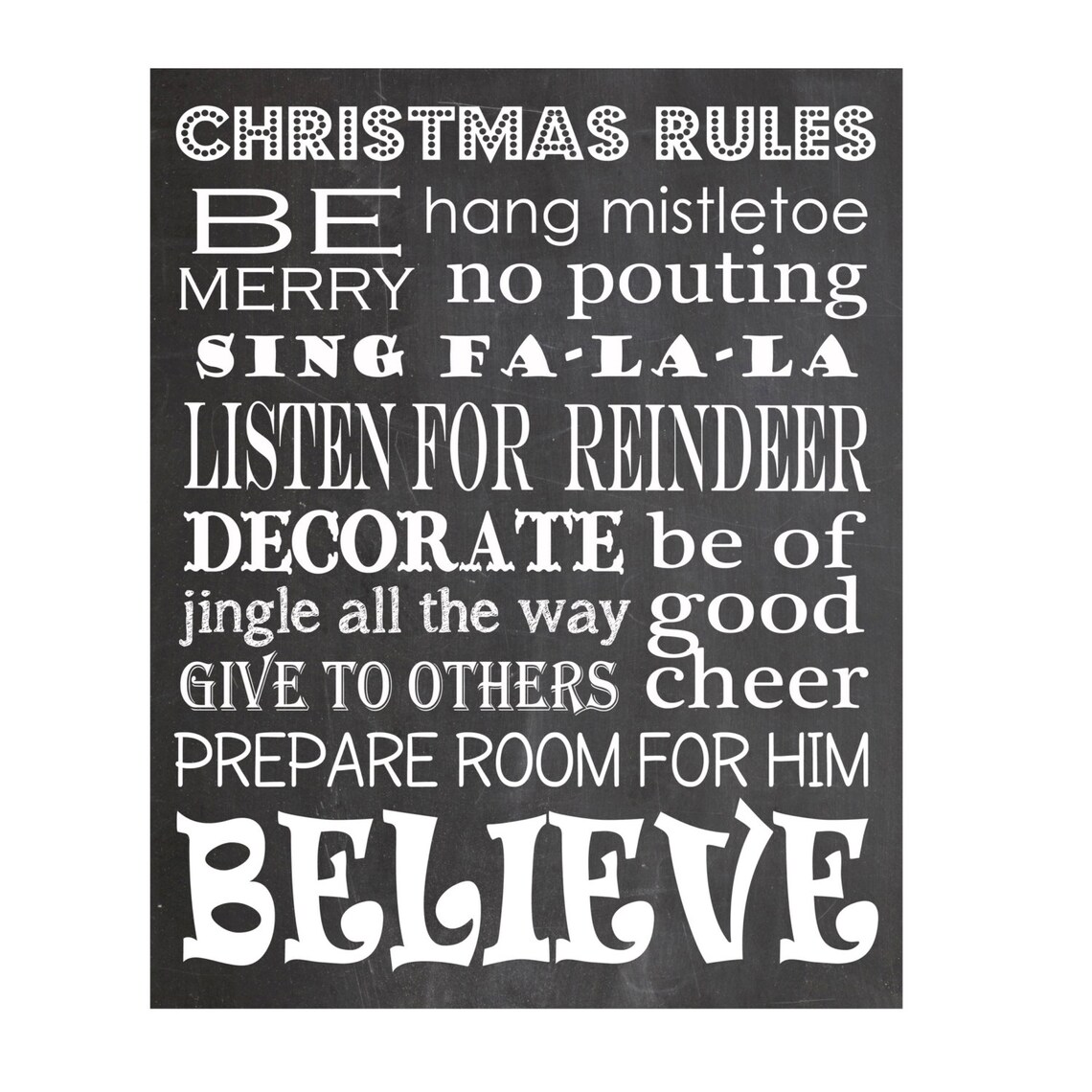 CHRISTMAS RULES Printable Instant Download - Chalkboard - 8x10 ...