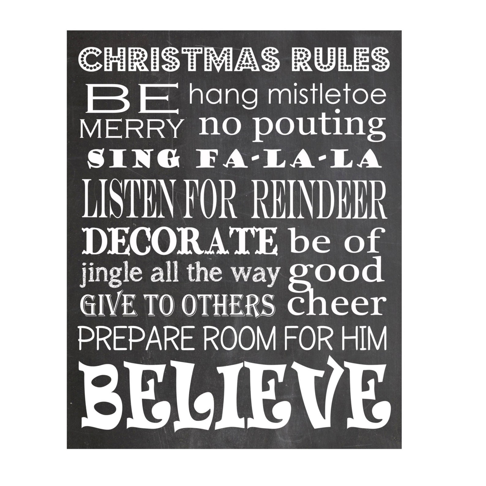 CHRISTMAS RULES Printable Instant Download - Chalkboard - 8x10 ...