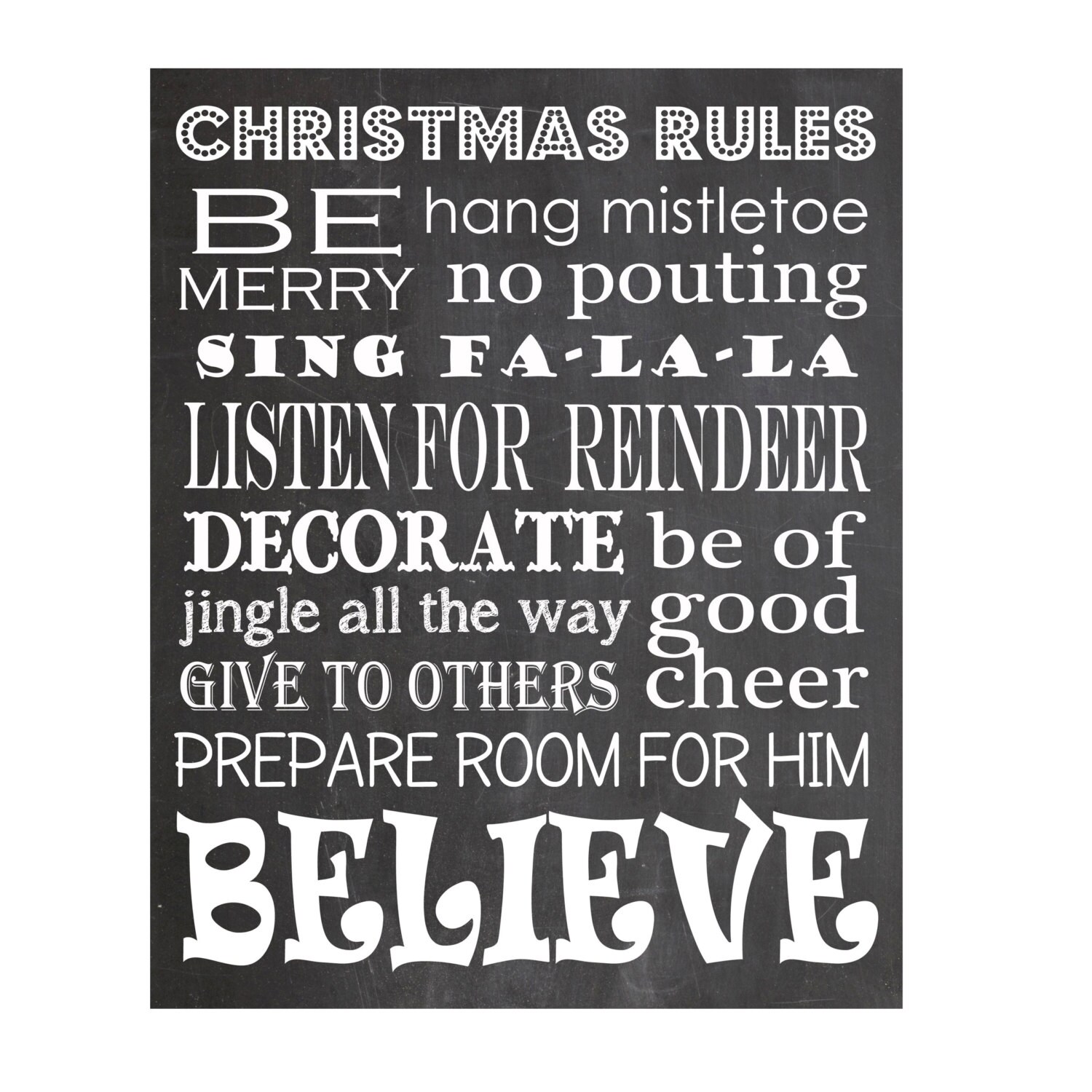 CHRISTMAS RULES Printable Instant Download - Chalkboard - 8x10 ...