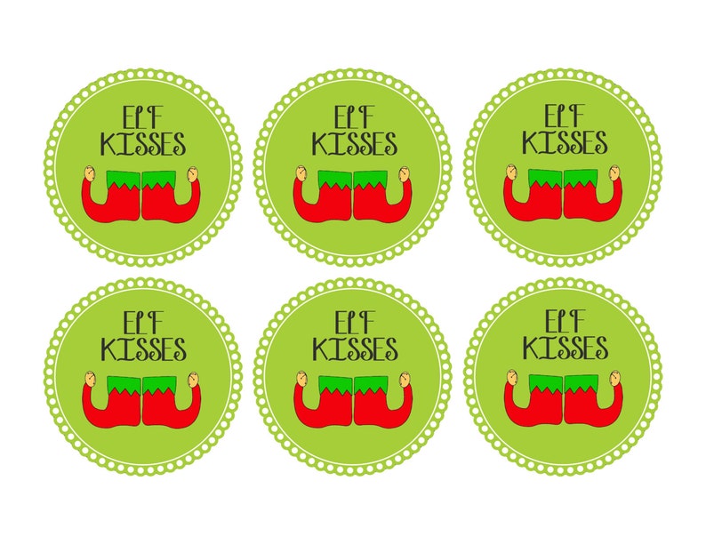 INSTANT DOWNLOAD: ELF Kisses Christmas Tags - Printable - 3" Circle ...