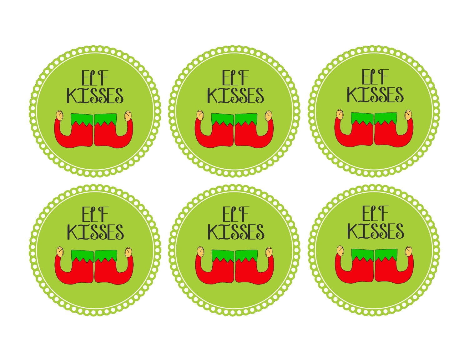 INSTANT DOWNLOAD: ELF Kisses Christmas Tags - Printable - 3" Circle ...