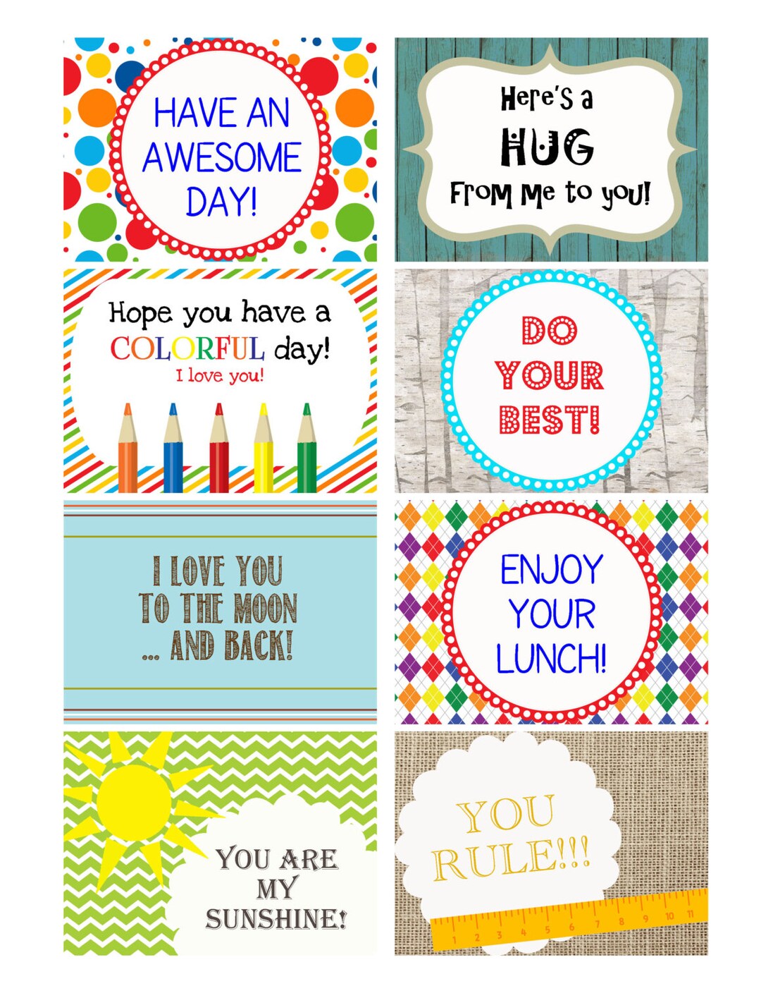 INSTANT DOWNLOAD Printable Kids Lunchbox Note Cards Lunch Box ...