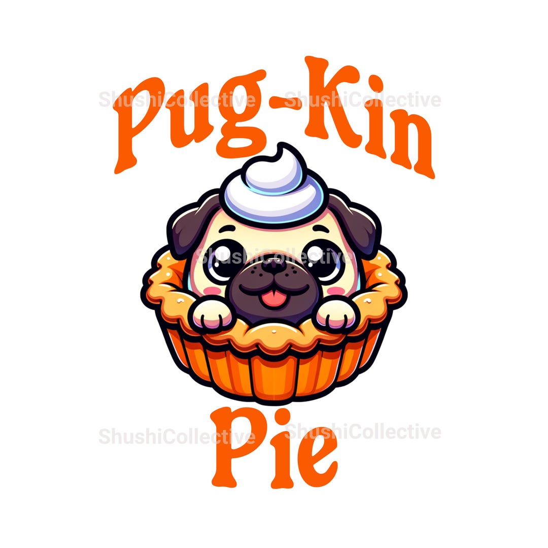 Cute and Happy Pug Dog in 'pug-kin Pie' Sticker, Gift for Pet Lovers ...