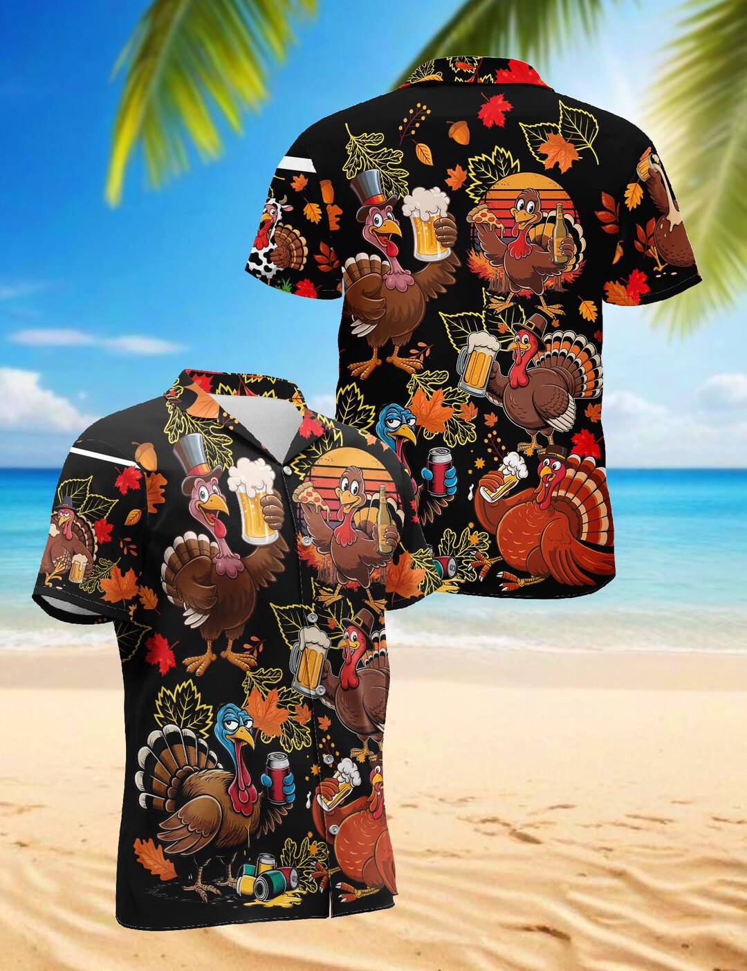Funny Beer Turkey Hawaiian Shirt, Thanksgiving Aloha Shirt for Men ...