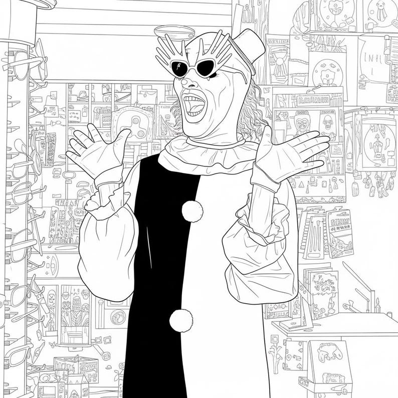 Horror Movie Clown Coloring Pages | Slasher Film Fan Art Printable PDF ...