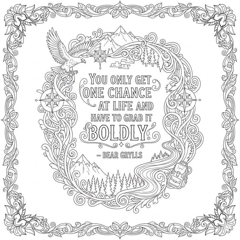 Elegant Motivational Quote Coloring Sheet, Zen Goal-oriented Art ...