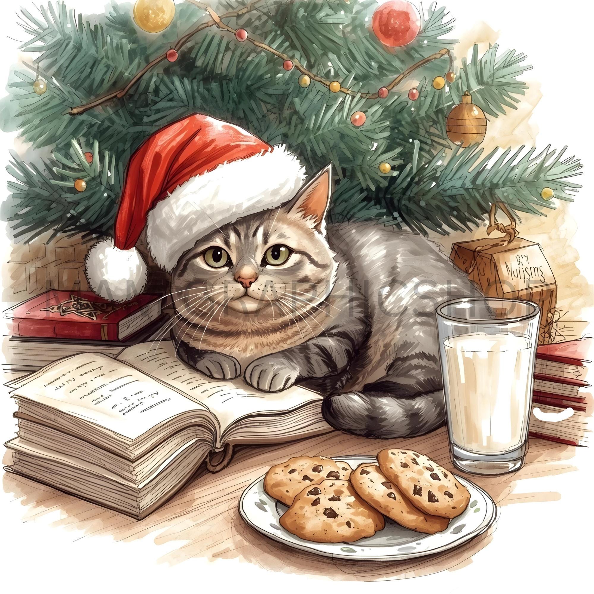 Christmas Cat Clipart Bundle: Watercolor Kitten Illustrations (digital ...