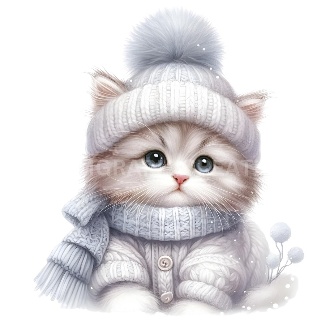 Winter Kitten Clipart Bundle – 17 Christmas Cat Pngs, Pastel Knitted ...