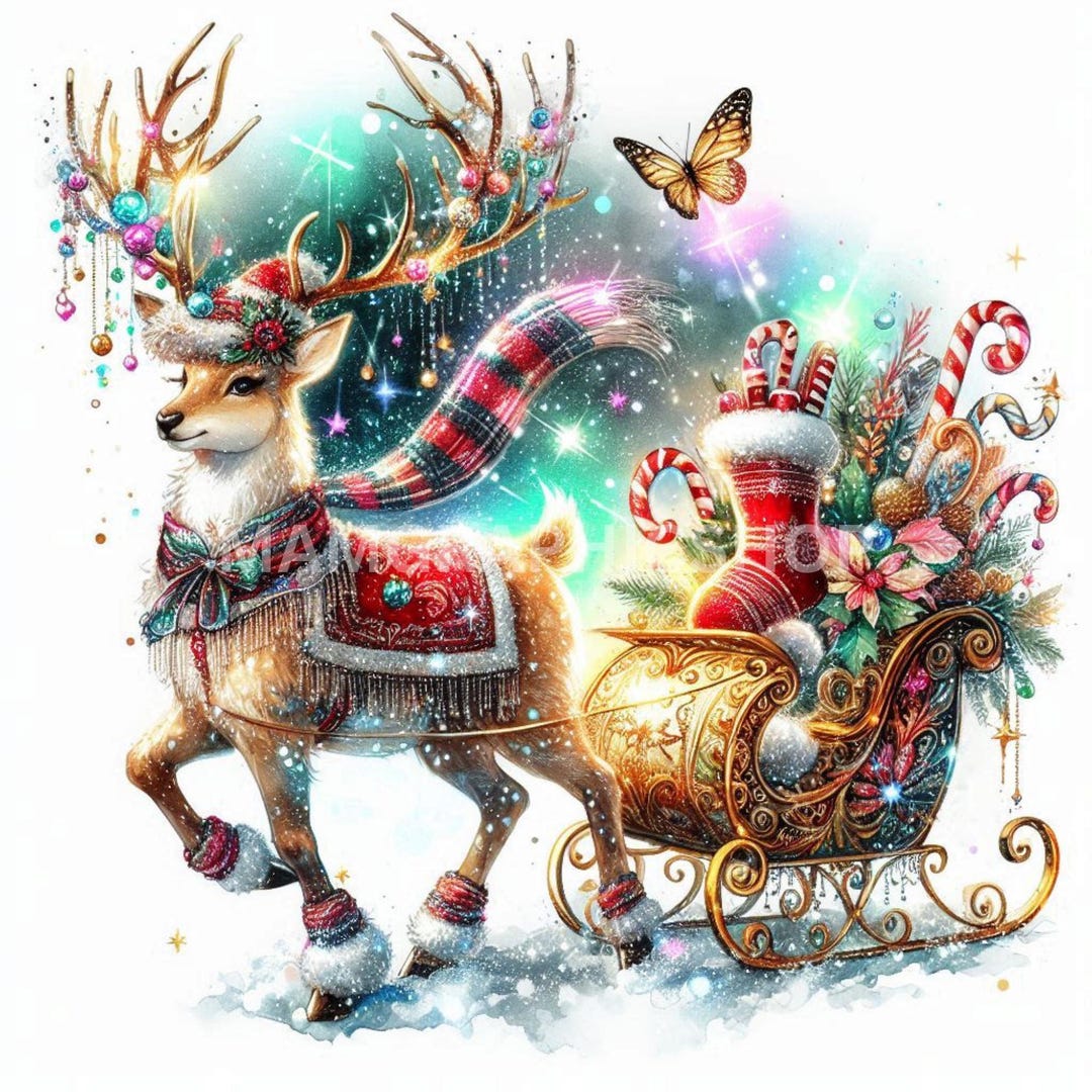 Watercolor Christmas Reindeer Clipart Set: Whimsical Winter Animals ...