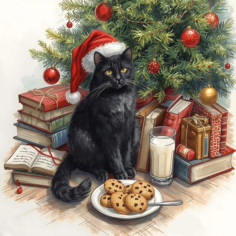 Christmas Cat Clipart Bundle: Watercolor Kitten Illustrations (digital ...