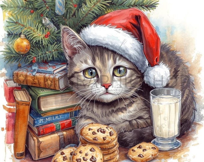 Christmas Cat Clipart Set of 10 JPEG, Cute Holiday Kitten Illustrations ...